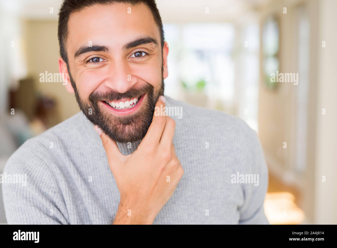Handsome man smiling cheerful with a big smile on face showing teeth ...