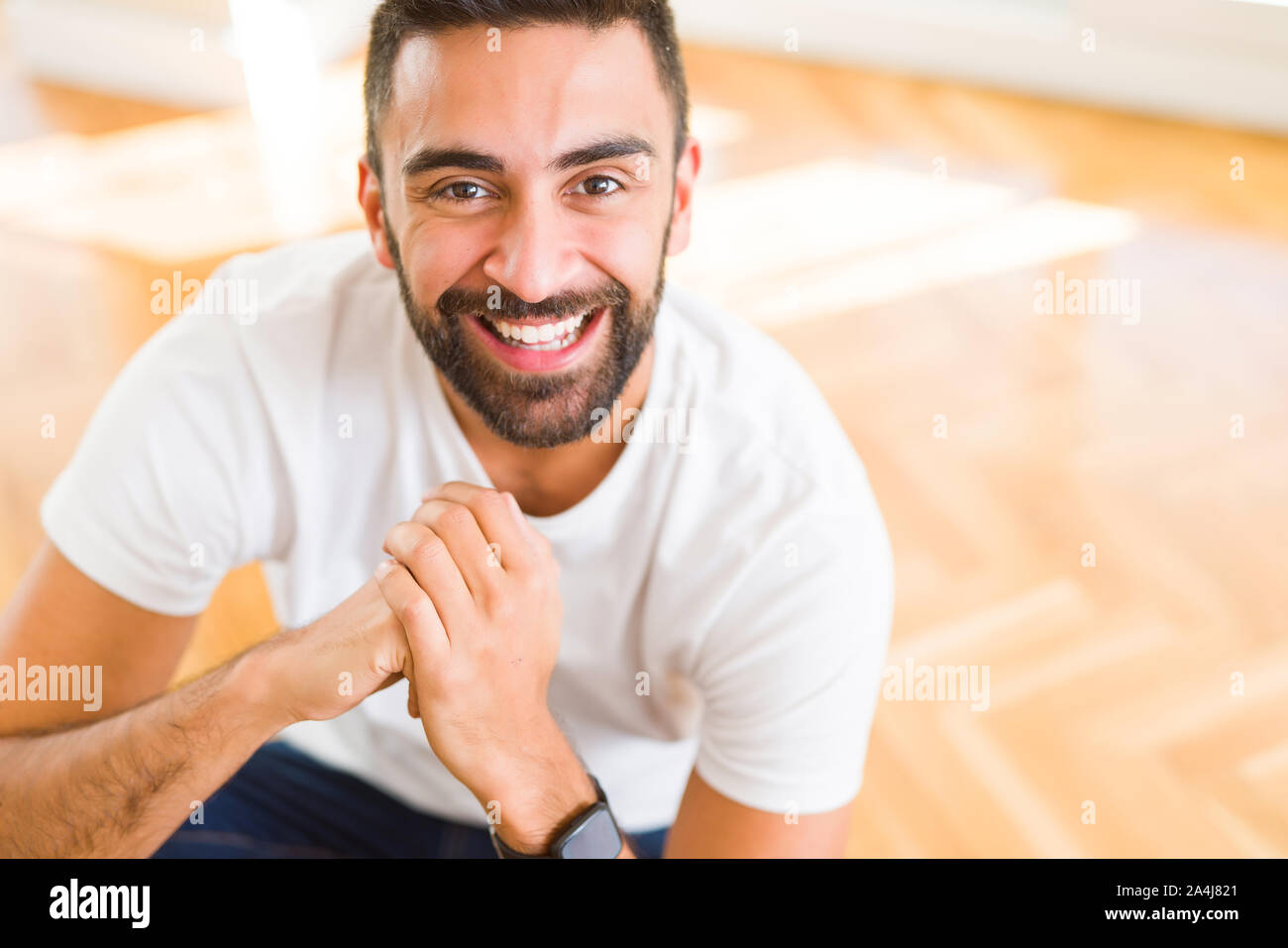 Handsome man smiling cheerful with a big smile on face showing teeth ...