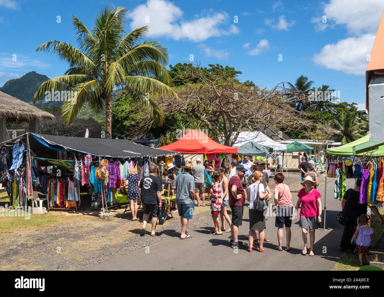Rarotonga, Cooks islands - September 14 2019: Tourist wander around the ...