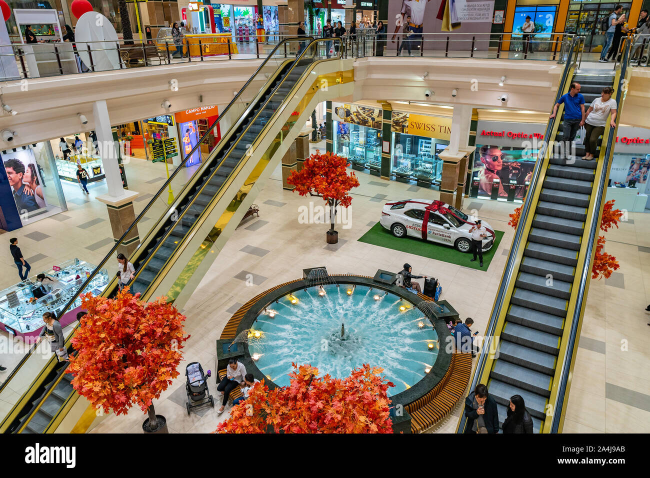 Almaty Mega Park Mall Interior High Angle View of the Fountain at the ...
