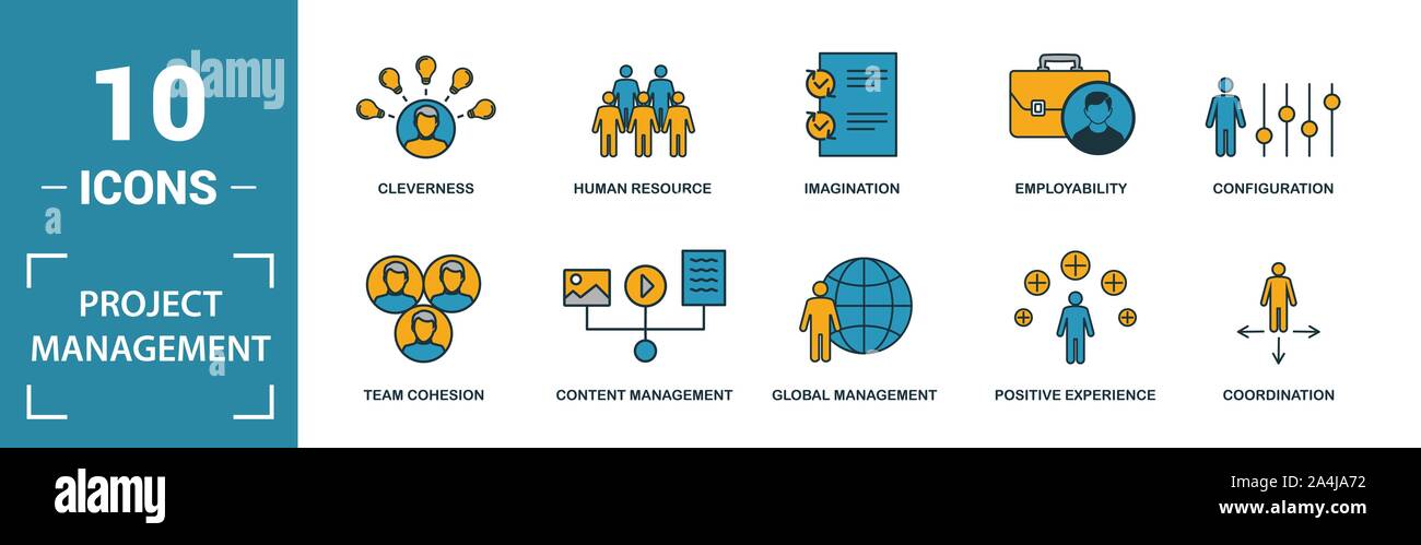 Project Management icon set. Include creative elements goal seeking ...