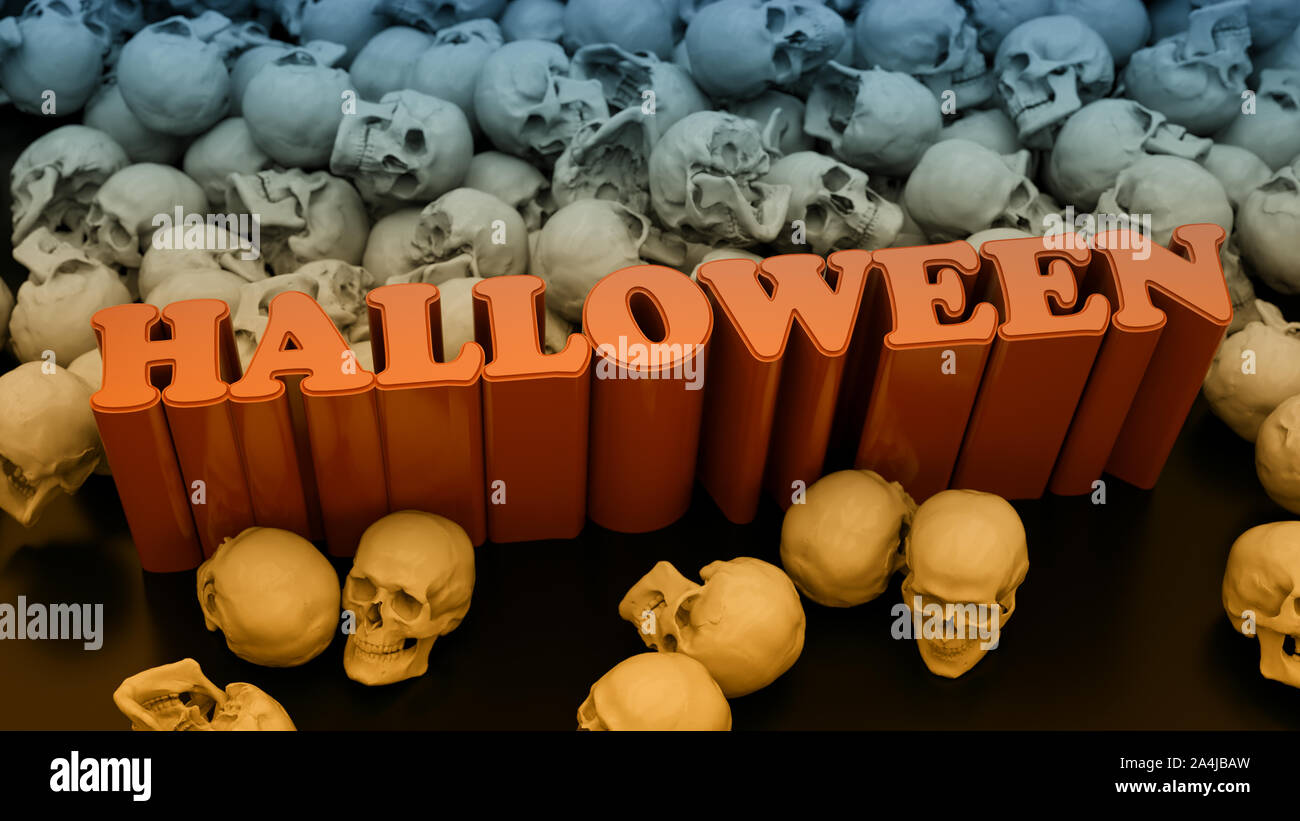 3d rendering Halloween text and skulls Stock Photo - Alamy
