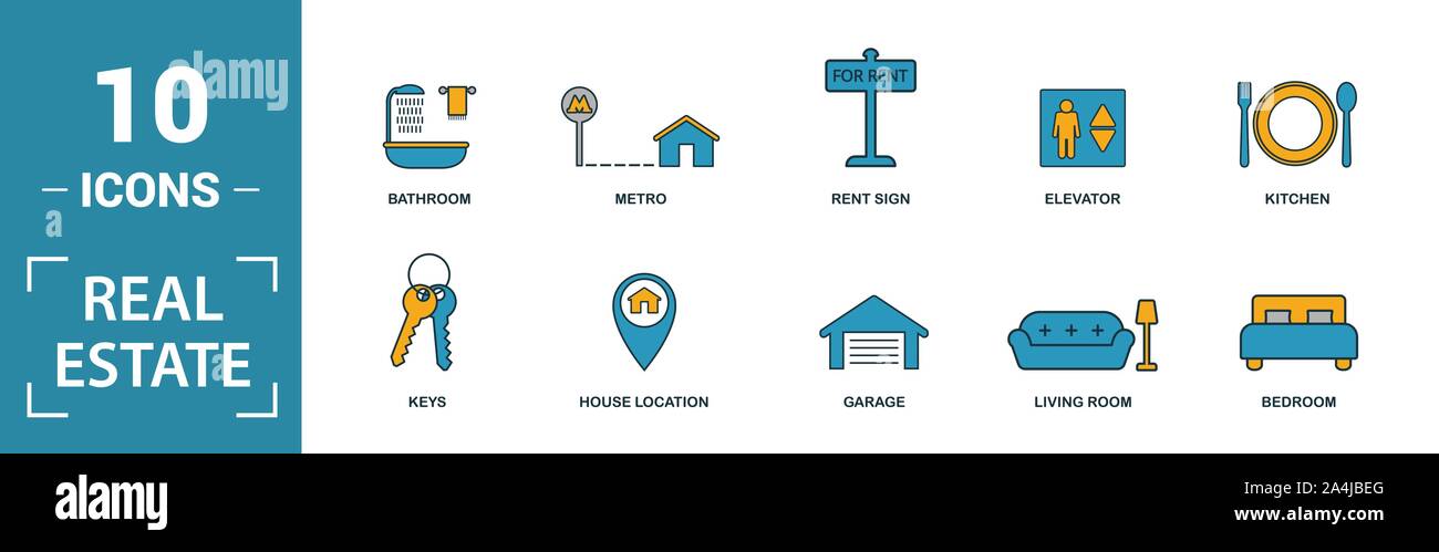 Real Estate icon set. Include creative elements for sale, rent sign ...
