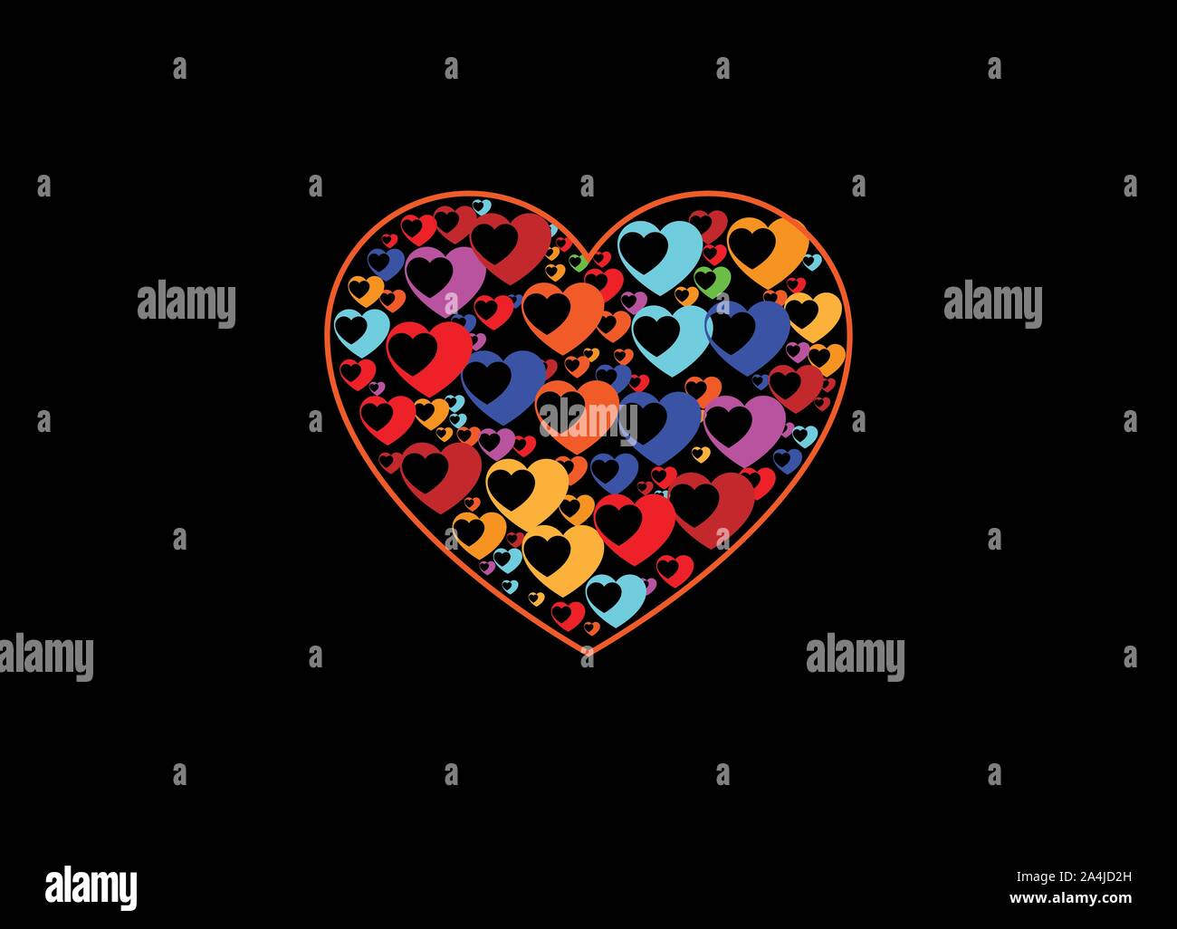 Colorful love Objects in a heart sign and symbol, love fill design ...