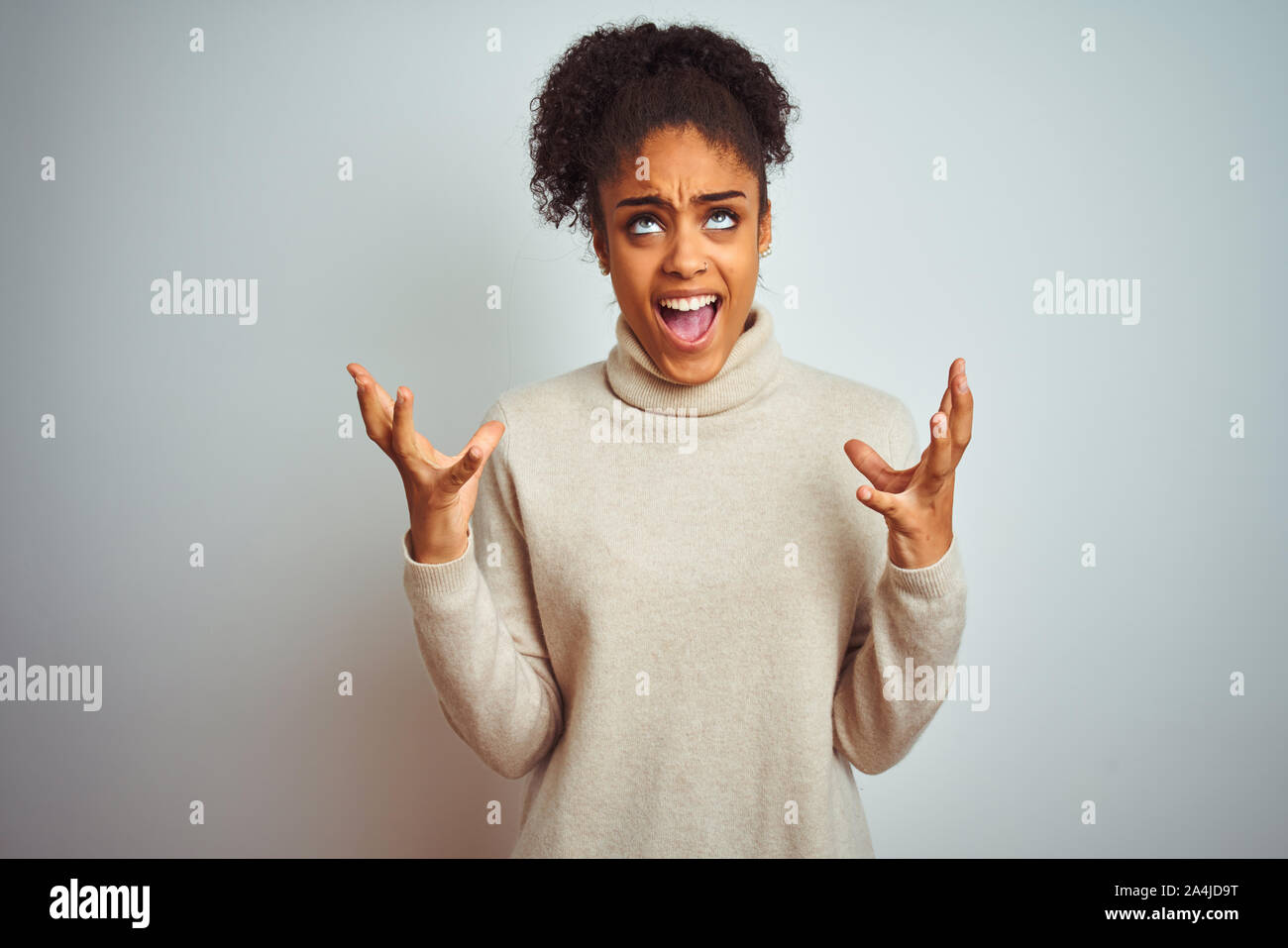 African american woman wearing winter turtleneck sweater over isolated ...