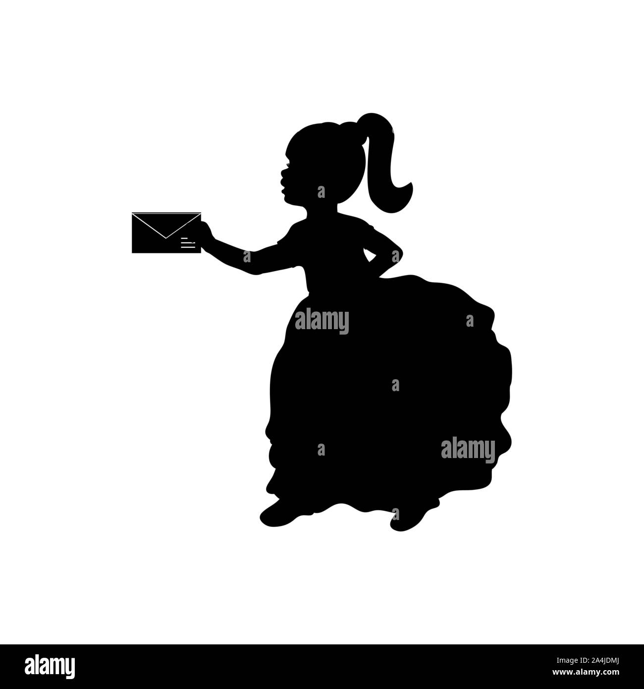 Silhouette child girl holds letter. Vector illustration Stock Vector ...