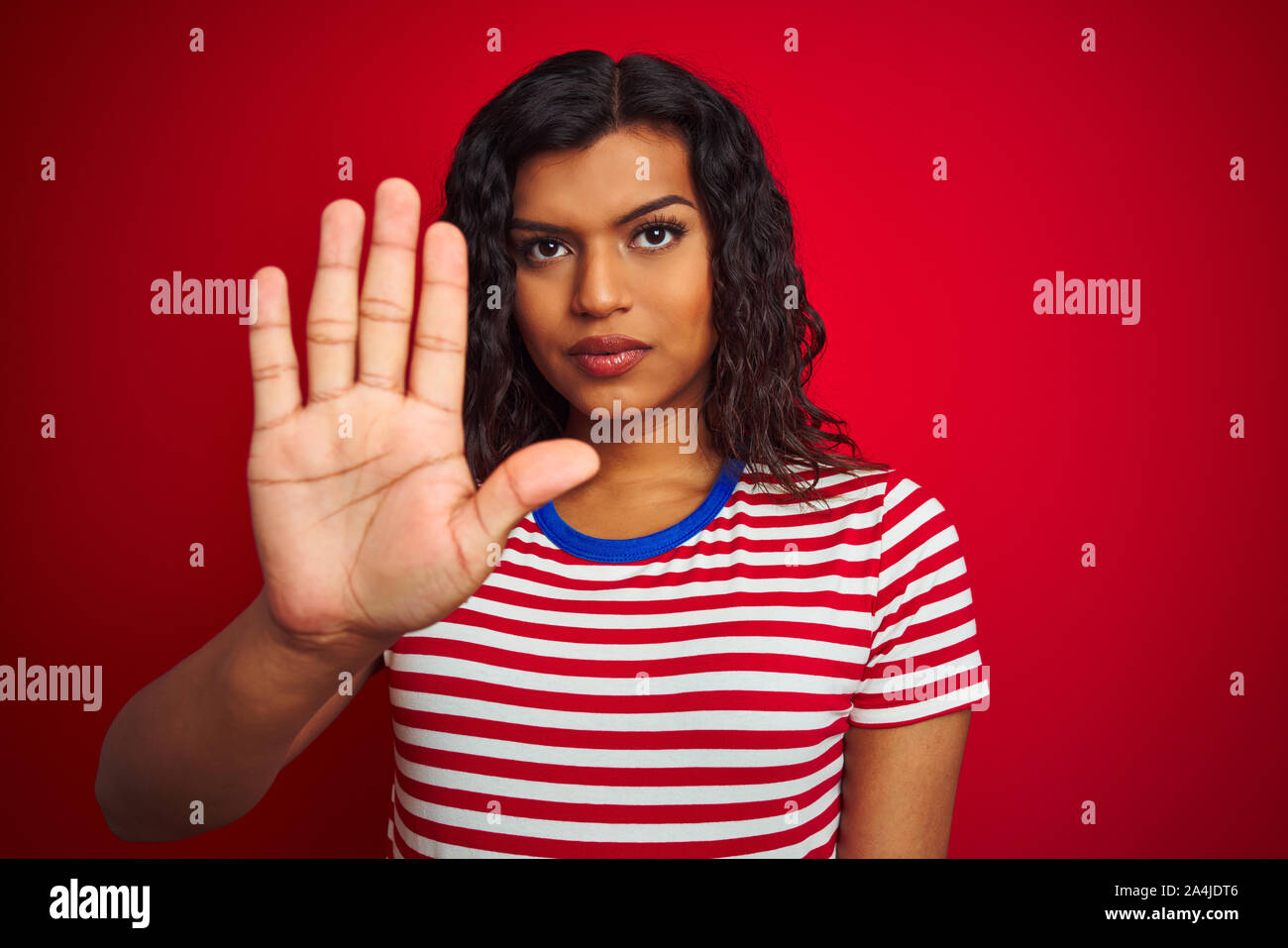 Beautiful transsexual transgender woman wearing stiped t-shirt over ...