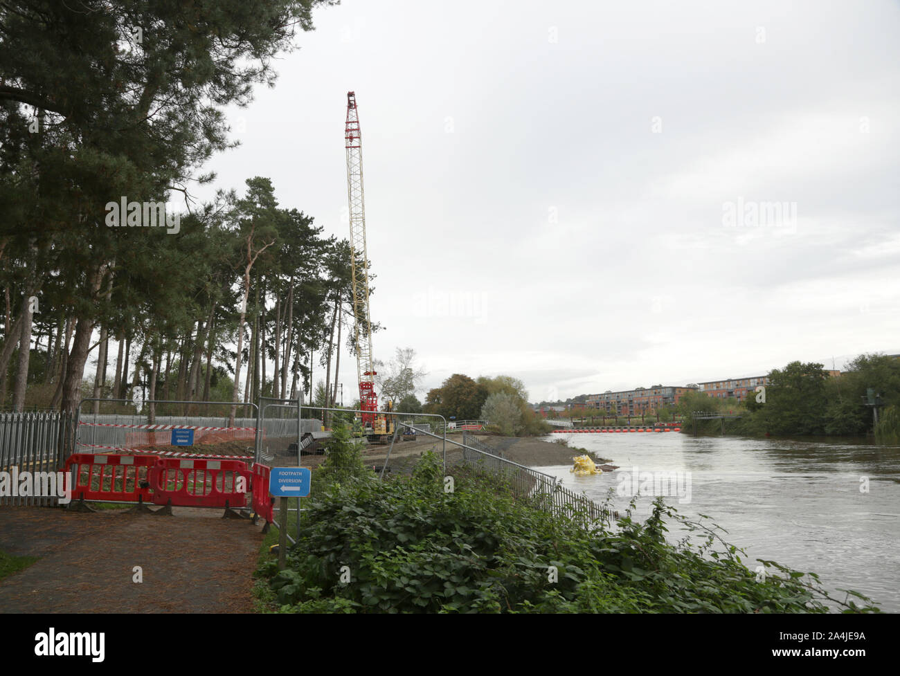 Construction work on the Fish pass at Diglis weir on the river Severn ...