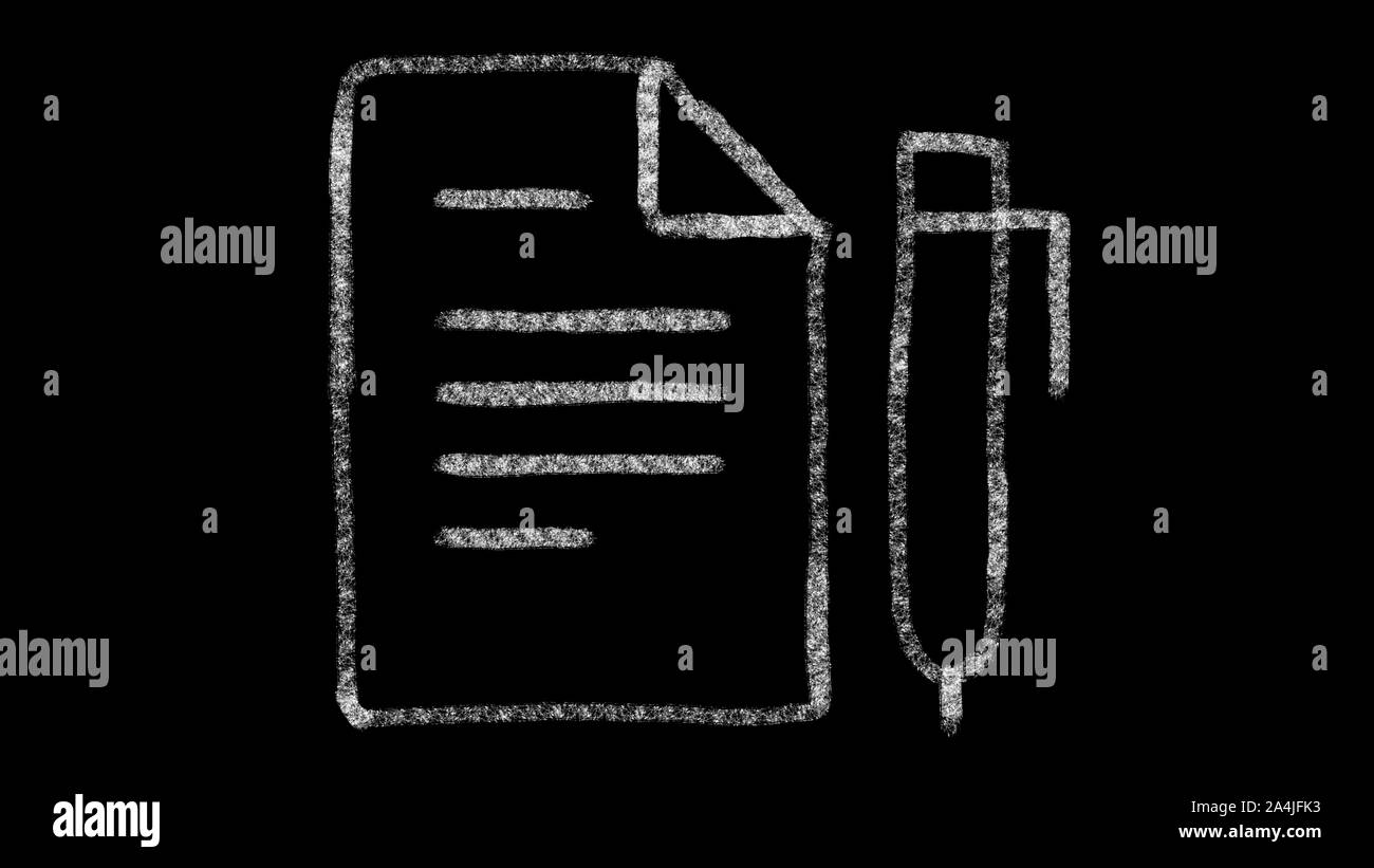 notebook and pen icon drawn with drawing style on chalkboard, animated ...