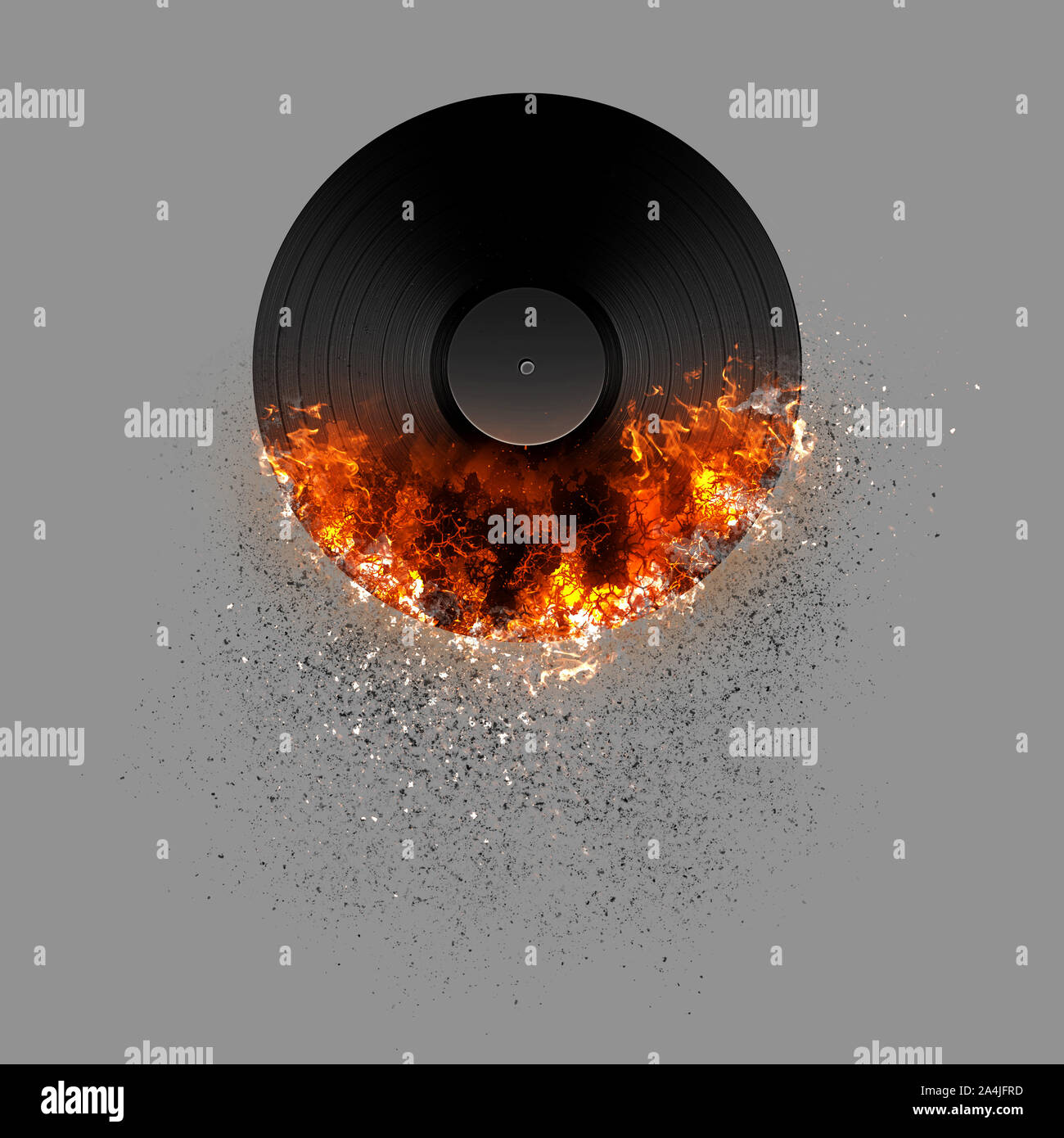 Burning LP record on gray background Stock Photo - Alamy
