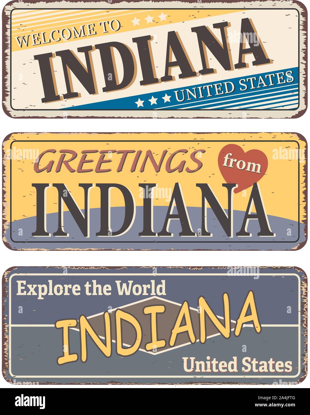 Vintage tin sign collection with US. Indiana State. Retro souvenirs or ...
