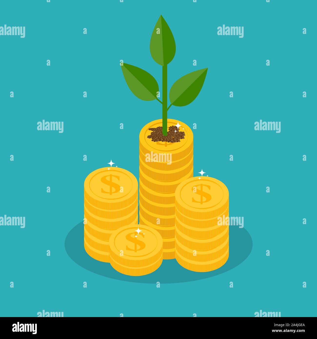 Growing money tree with Gold coins on branches icon. Symbol of wealth ...