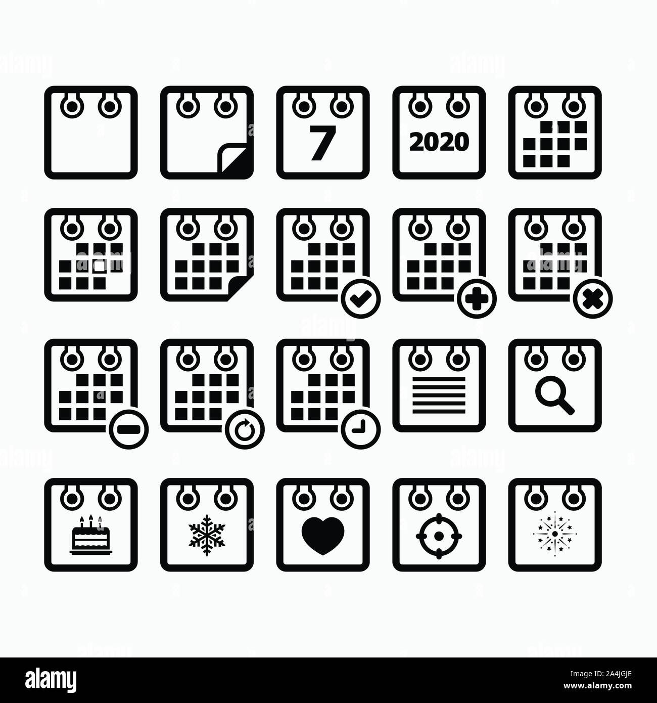 Simple 2020 year calendar week Black and White Stock Photos & Images ...