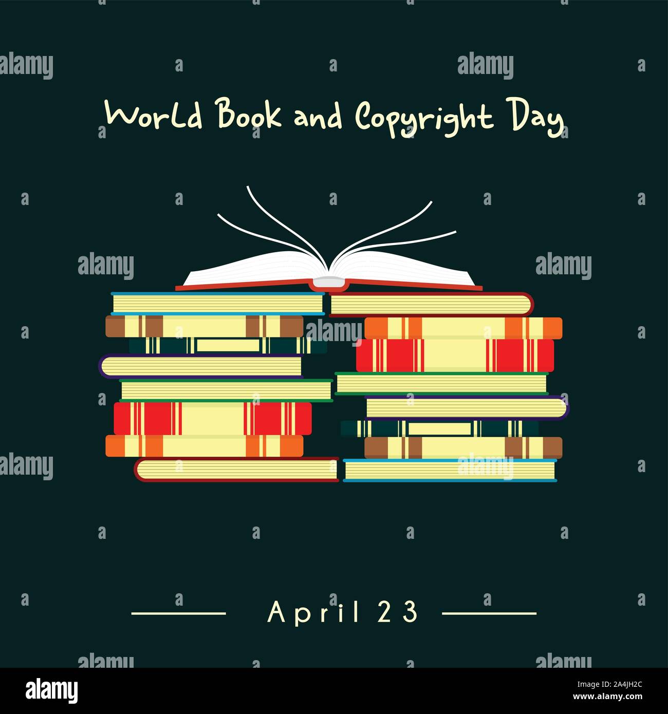 World Book Copyright day with stack of books and one book open vector design Stock Vector Image ...
