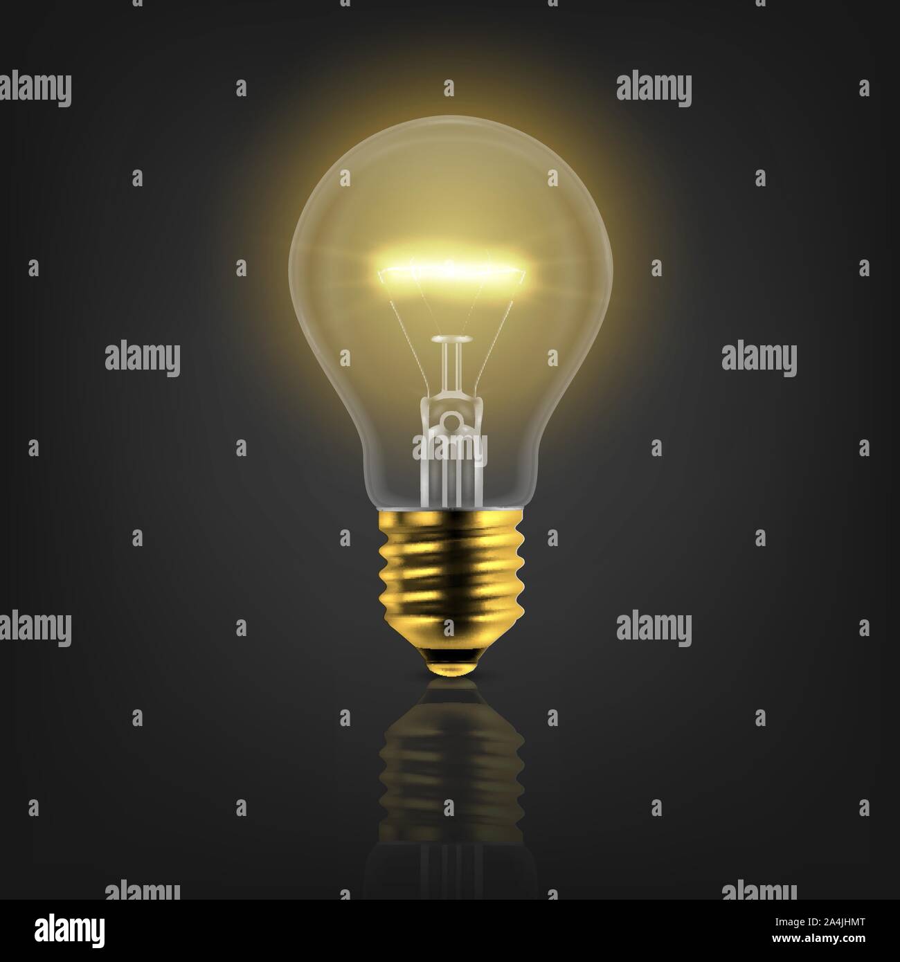 Vector 3d Realistic Golden Turning On Light Bulb Icon Closeup Isolated on White Background with ...