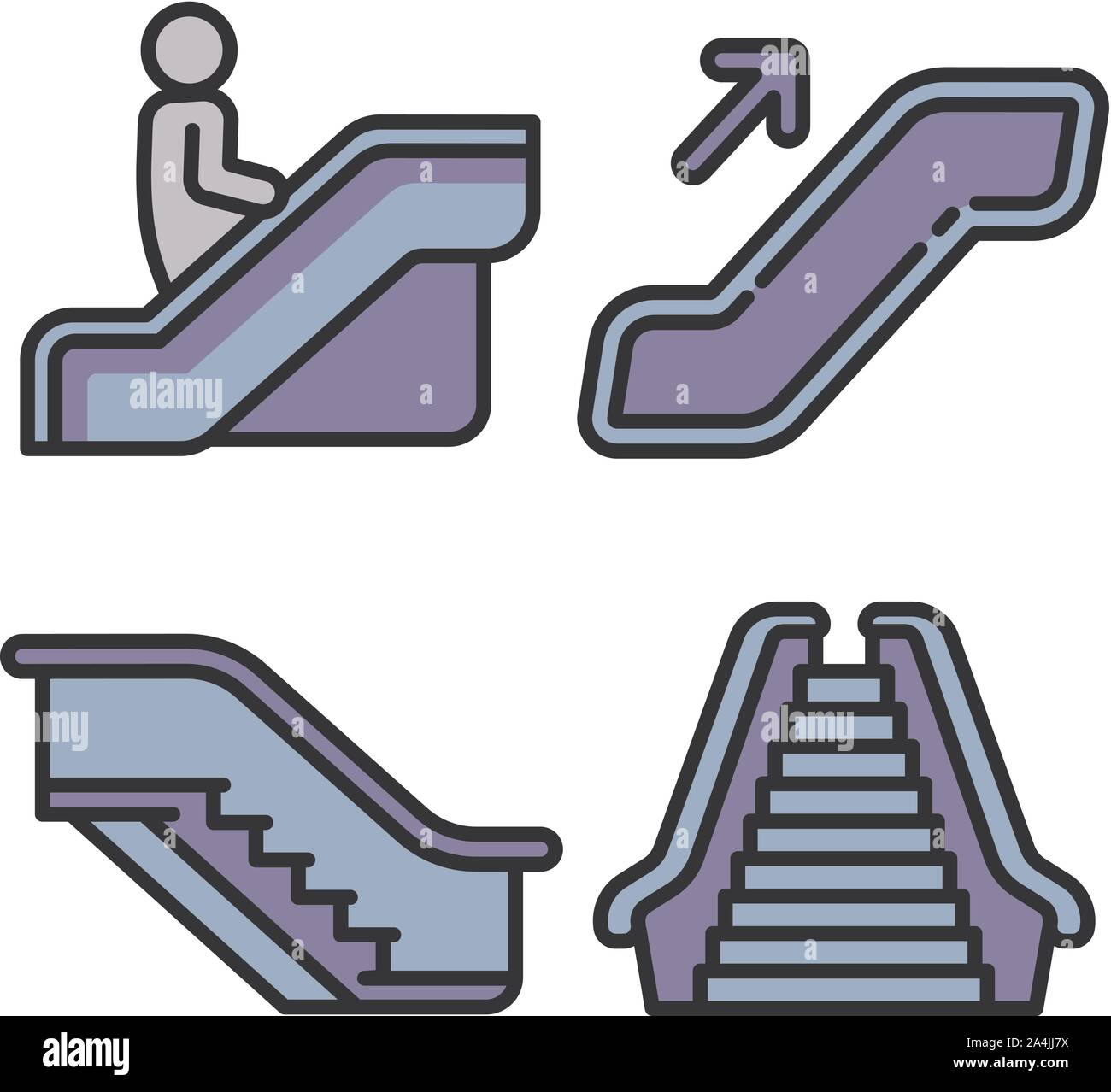 Escalator icons set. Outline set of escalator vector icons for web ...
