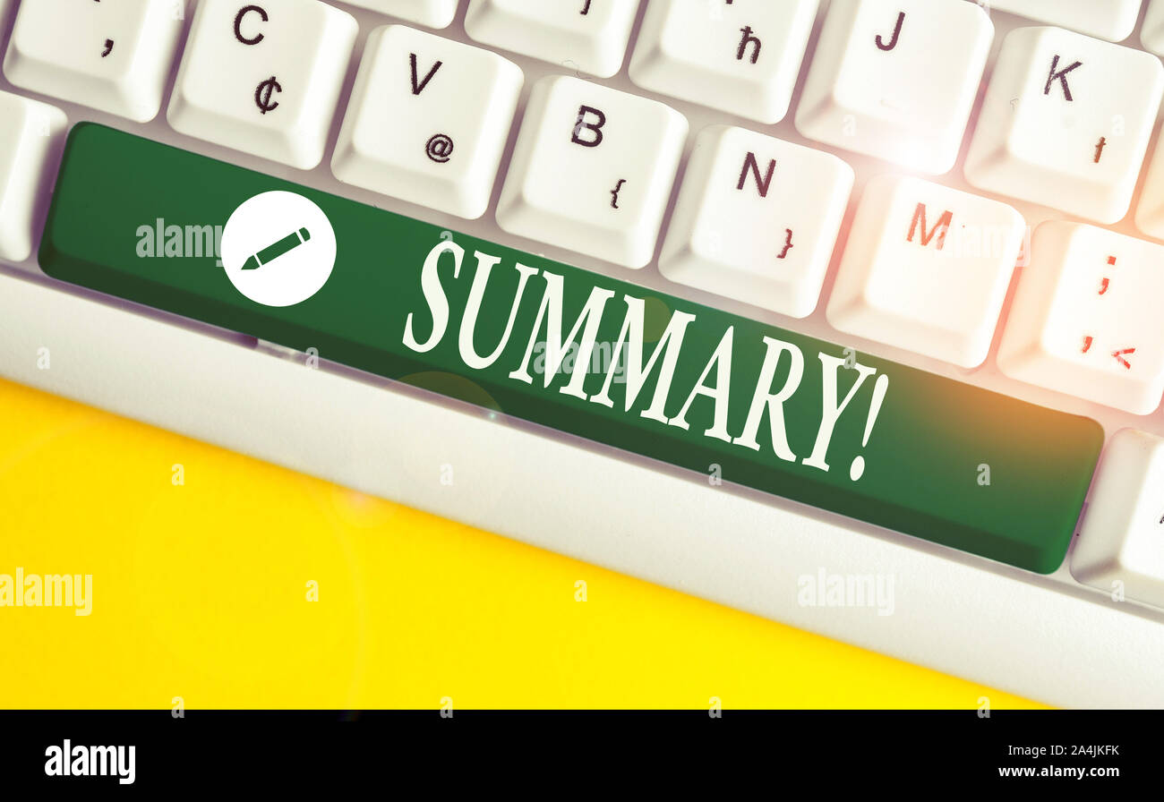 Writing note showing Summary. Business concept for brief statement or ...