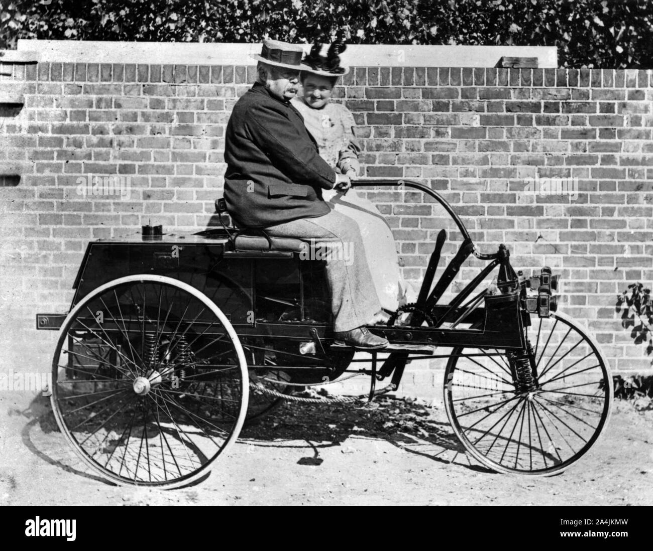 John Henry Knight and wife on Knight 1895 3 wheeler Stock Photo - Alamy