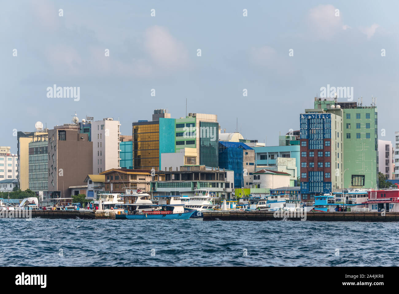 Male, Maldives - November 17, 2017: Waterfront cityscape of Male city ...