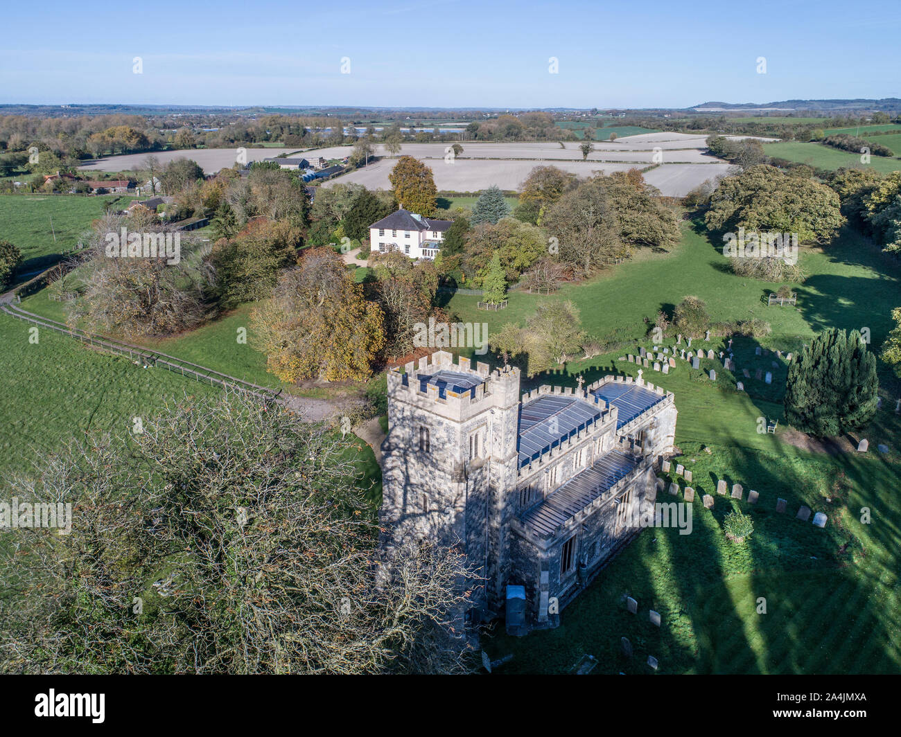 Aerial photo of english church in countryside hi-res stock photography ...