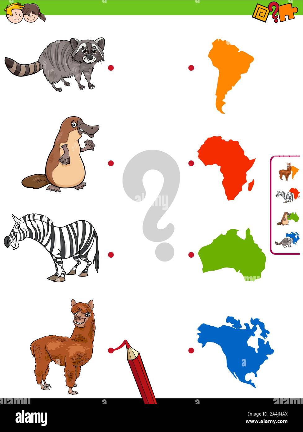 Cartoon Illustration of Educational Pictures Matching Game for Children ...