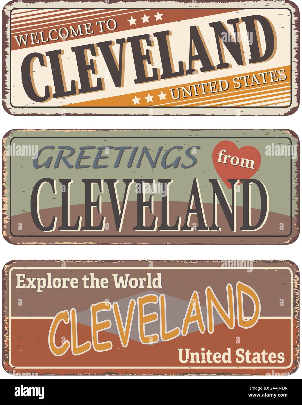 Cleveland State. Retro souvenirs or old paper postcard templates on ...