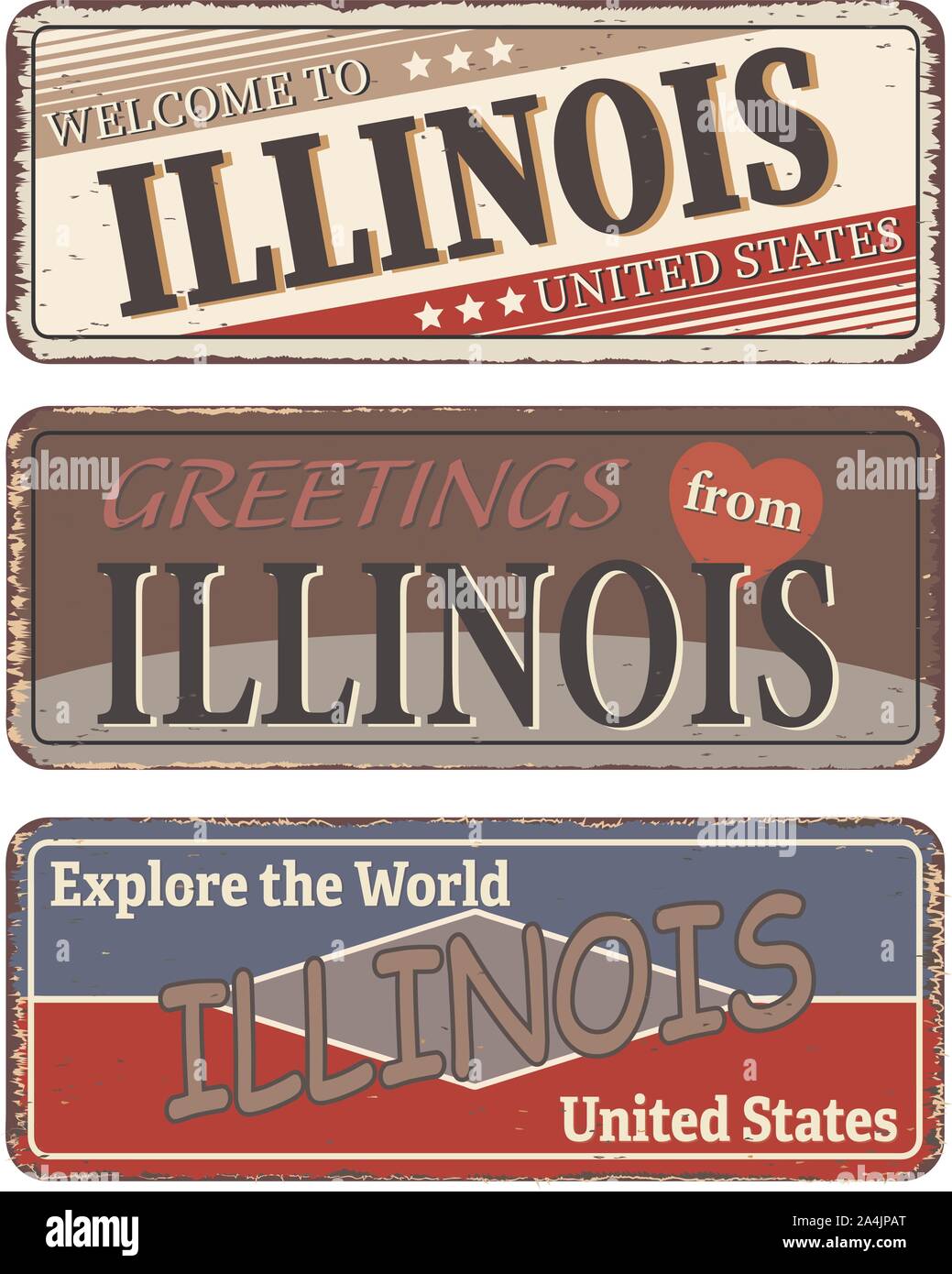 Vintage tin sign collection with US. Illinois State. Retro souvenirs or ...