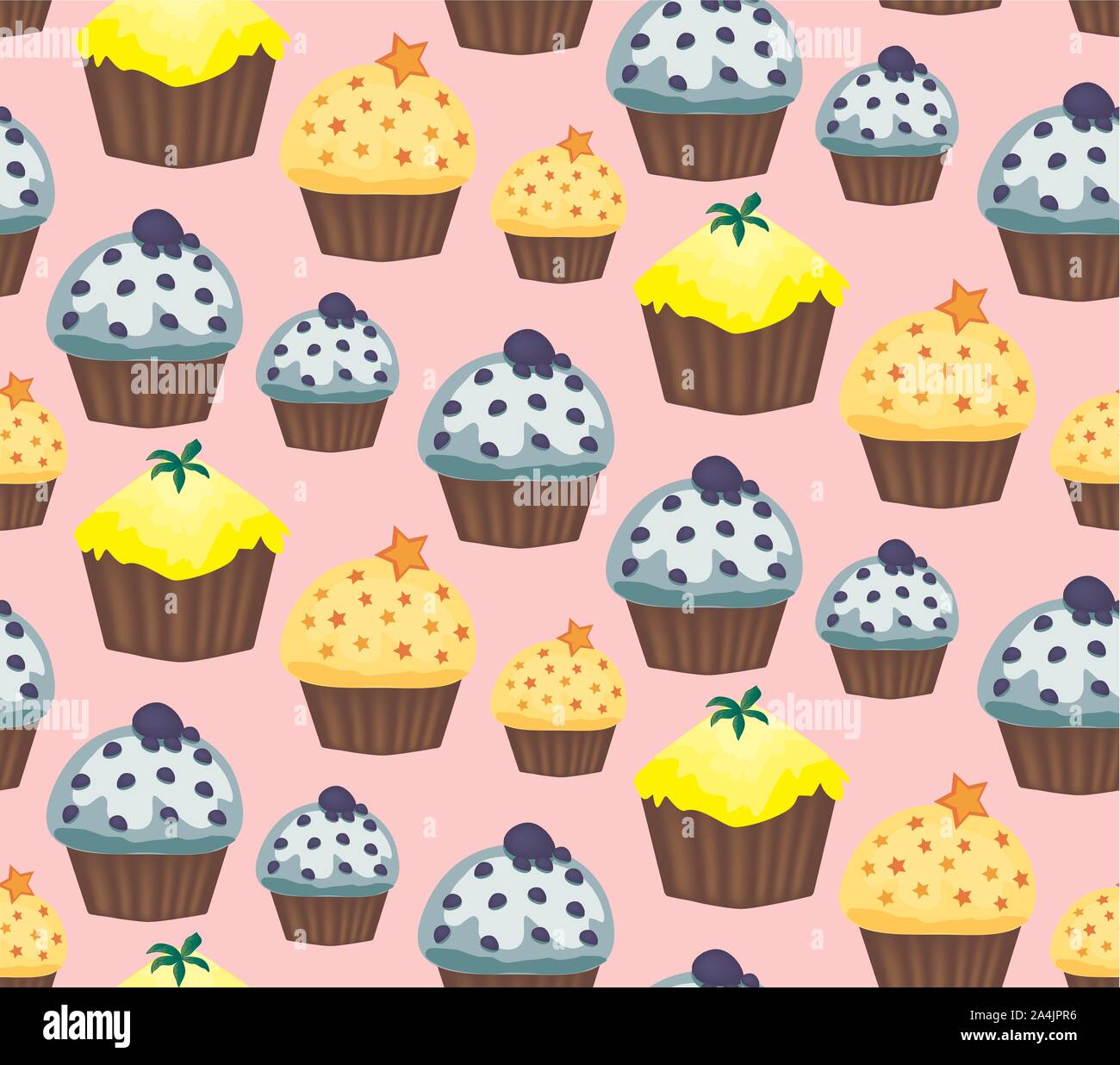 Birthday background. Seamless pattern with cupcakes and muffins. Cute ...