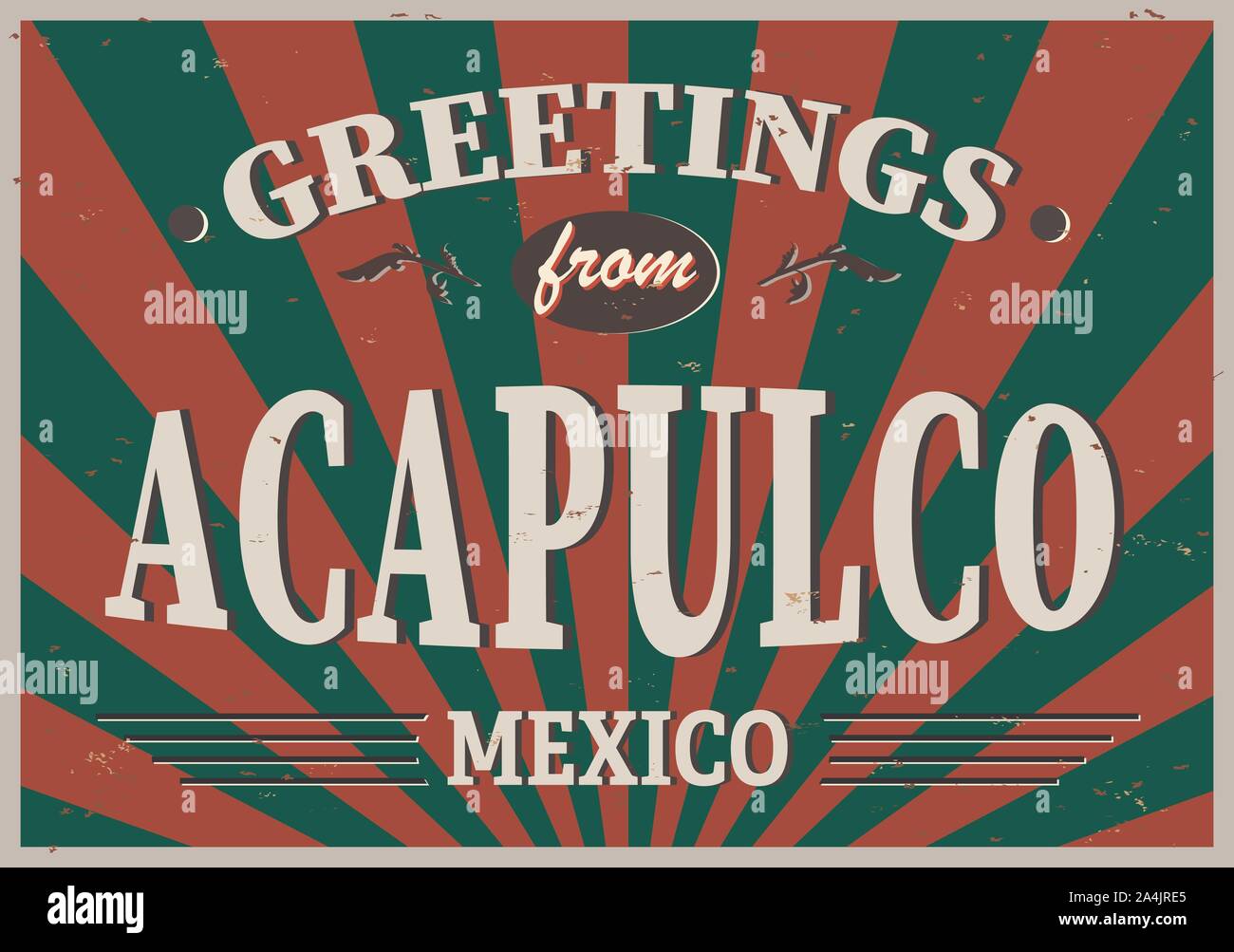 Vintage Touristic Greeting Card - Acapulco, Mexico - Vector EPS10 ...