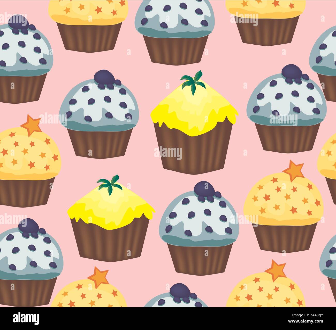 Birthday background. Seamless pattern with cupcakes and muffins. Cute ...