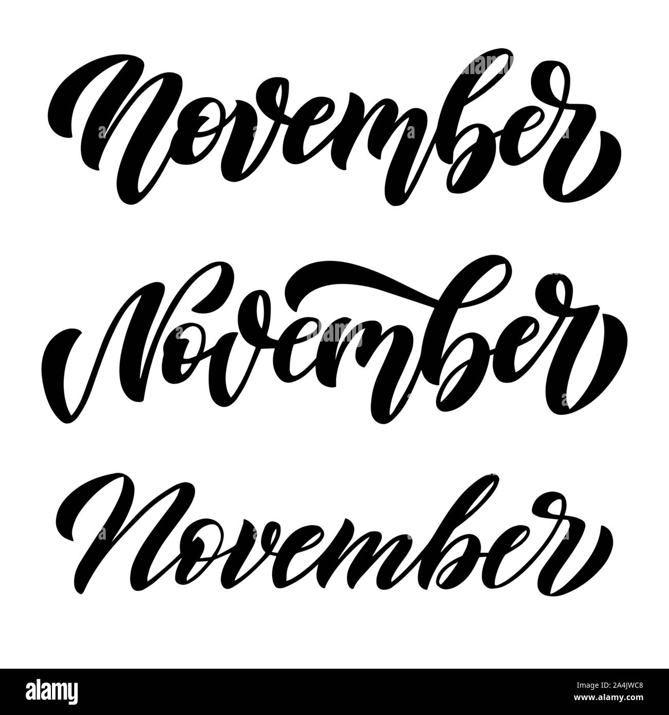November, set of three minimalistic black and white vector scripts with ...