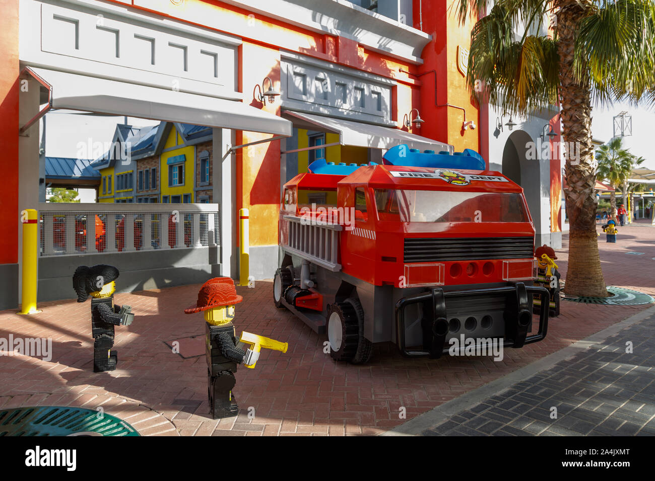 DUBAI, UAE, JANUARY 09, 2019: Fire department with firefighters and ...