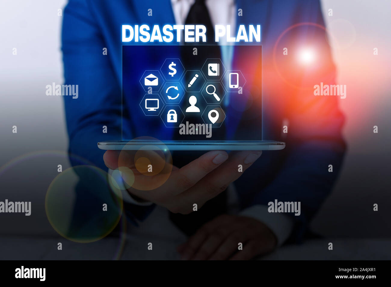 Text sign showing Disaster Plan. Business photo showcasing Respond to ...