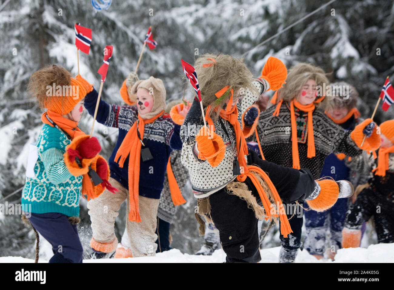 Children In Costume Cheering At World Cup Skiing, Norway Stock Photo ...
