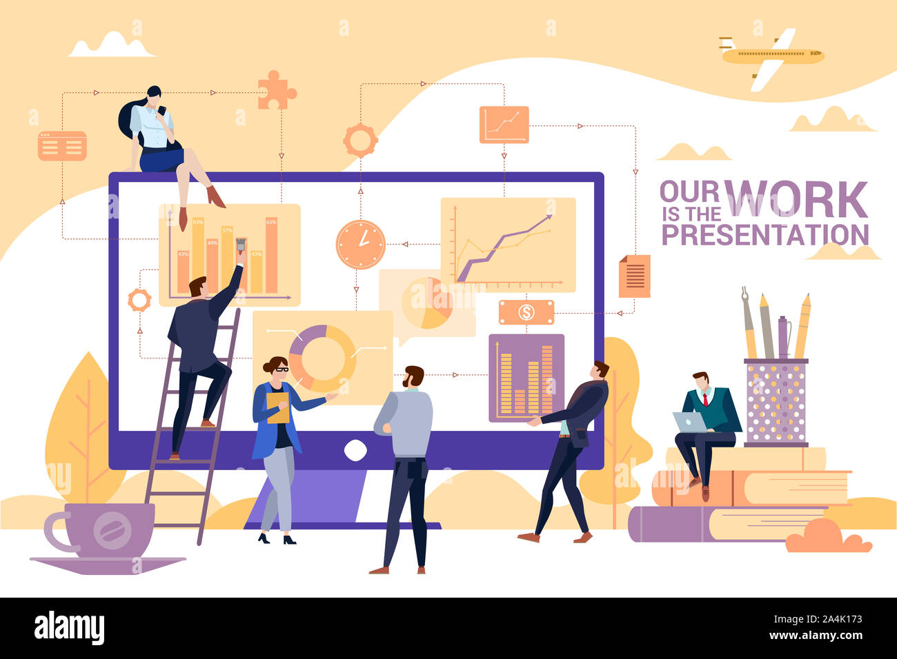 Concept Flat illustration. Business people team make a presentation ...