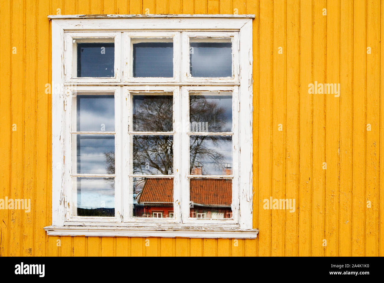 Window in wooden house in Norway Stock Photo - Alamy