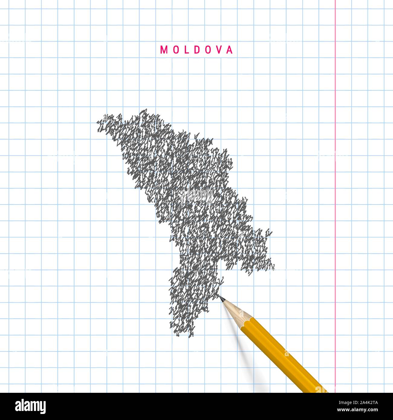 Moldova sketch scribble map drawn on checkered school notebook paper ...