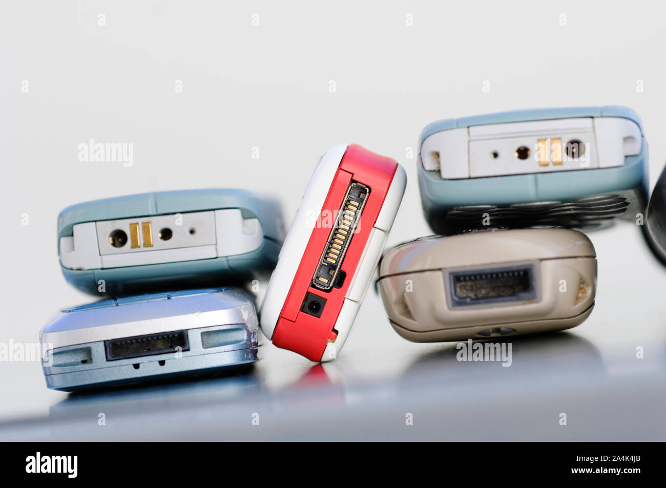 Used mobile phones collected for recycling - consumption Stock Photo ...