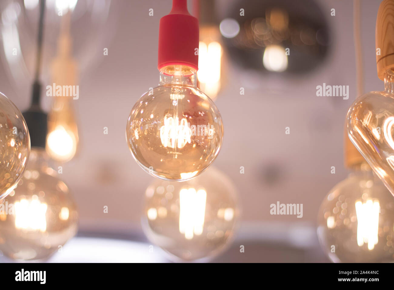 LED modern lights and bulbs on display in store lighting department ...