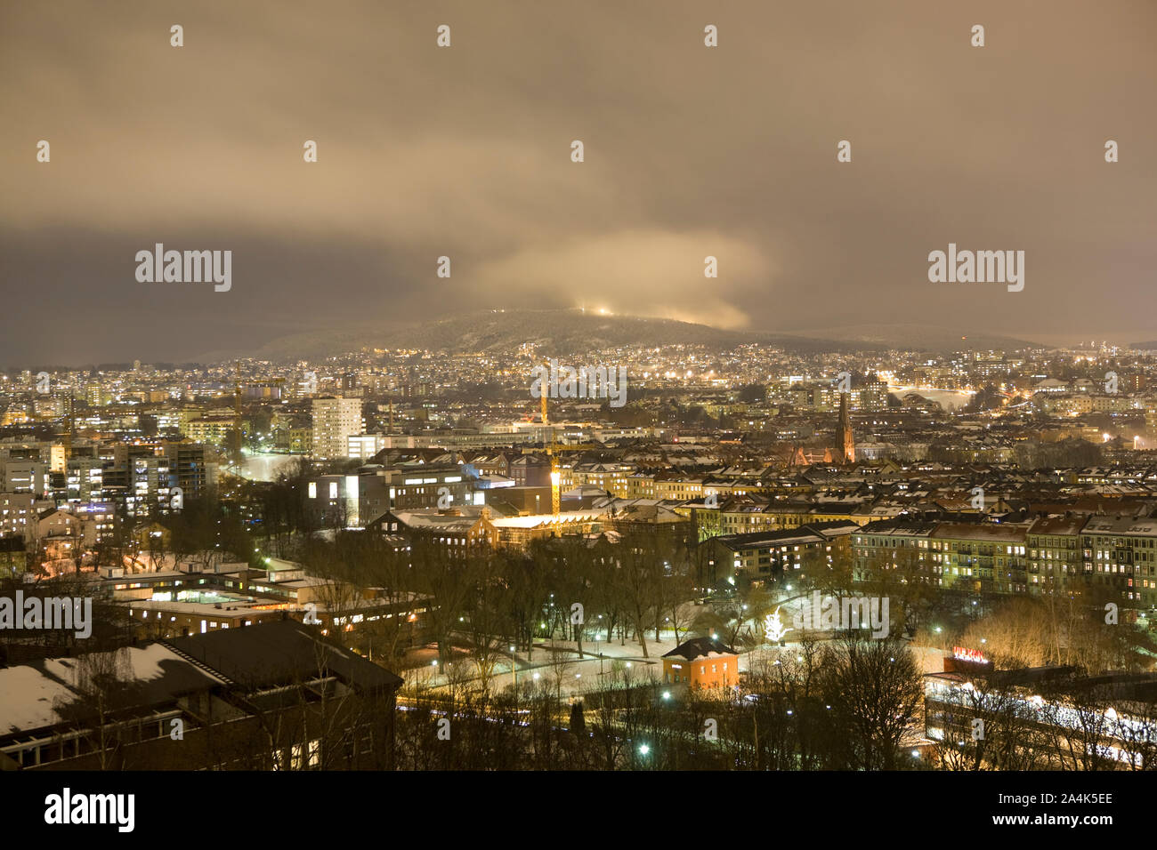 Overview of Oslo city by night, Norway Stock Photo - Alamy