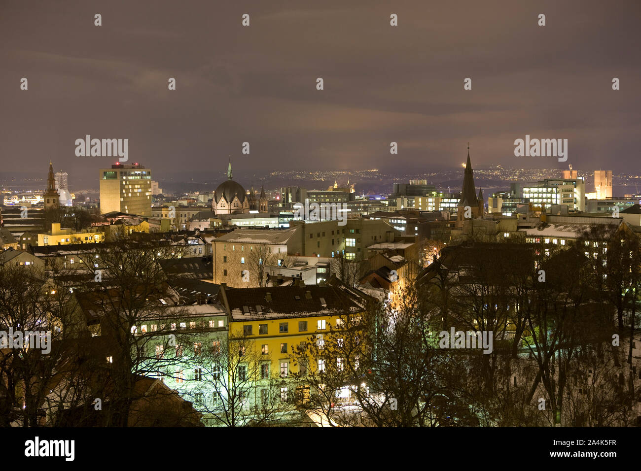 Overview of Oslo city by night, Norway Stock Photo - Alamy