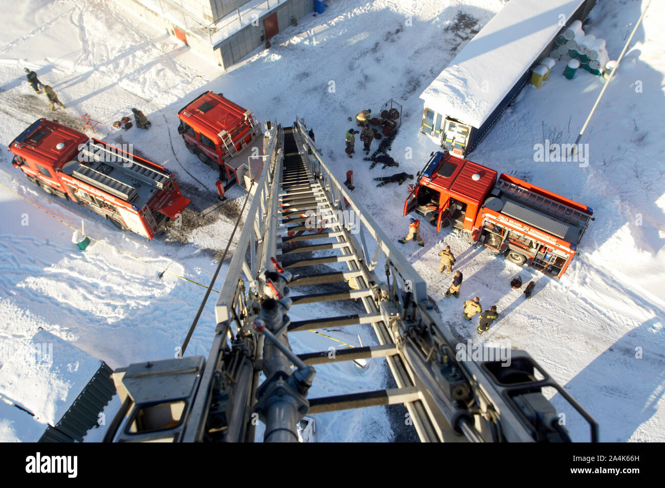 Fire drill - fire brigade/department practice/training Stock Photo - Alamy