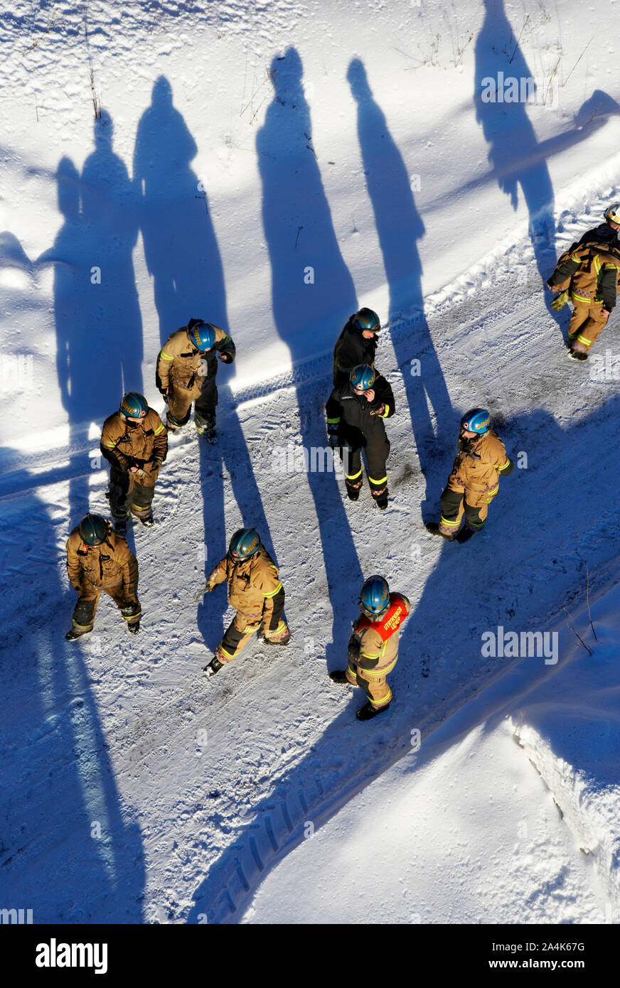 Fire drill - fire brigade/department practice/training Stock Photo - Alamy