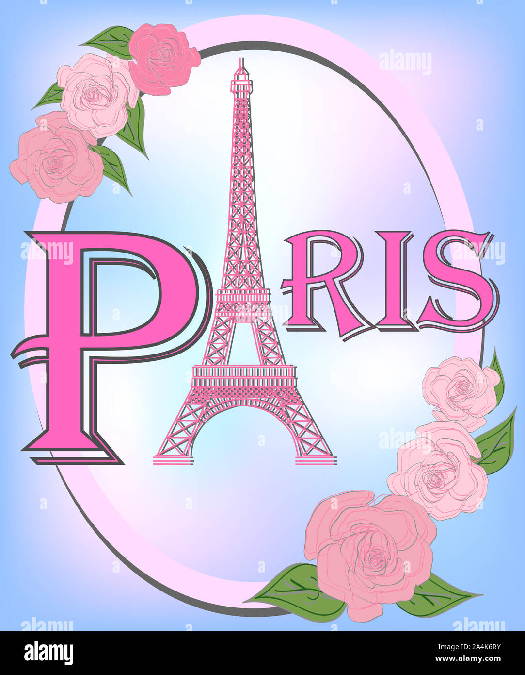 Romantic background with Eiffel Tower and pink roses Stock Photo - Alamy