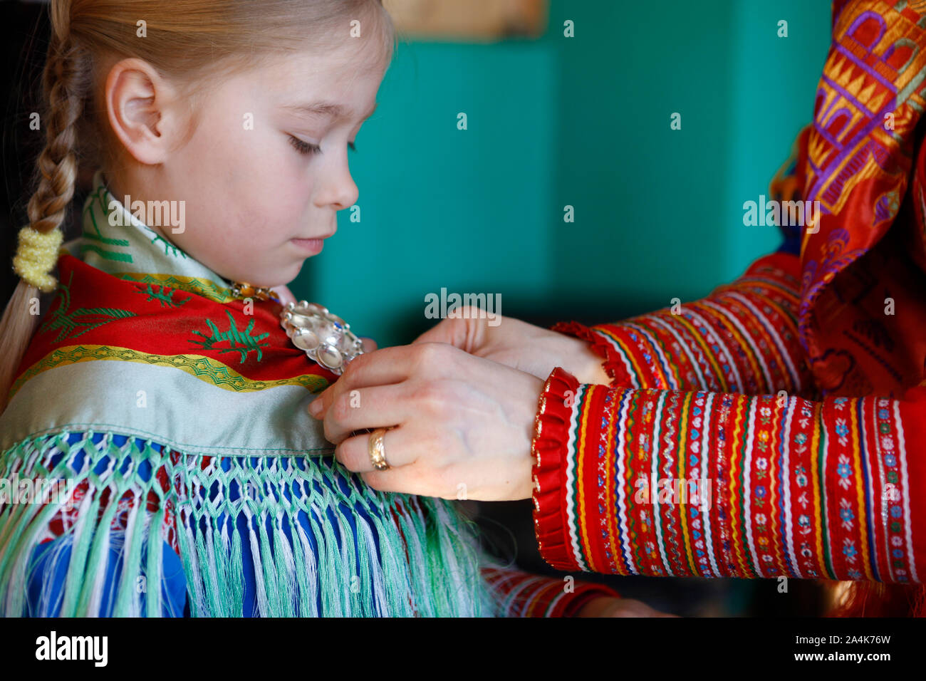 Sami mother helping daughter - Lapp / Lapps / Laplander / Laplanders ...