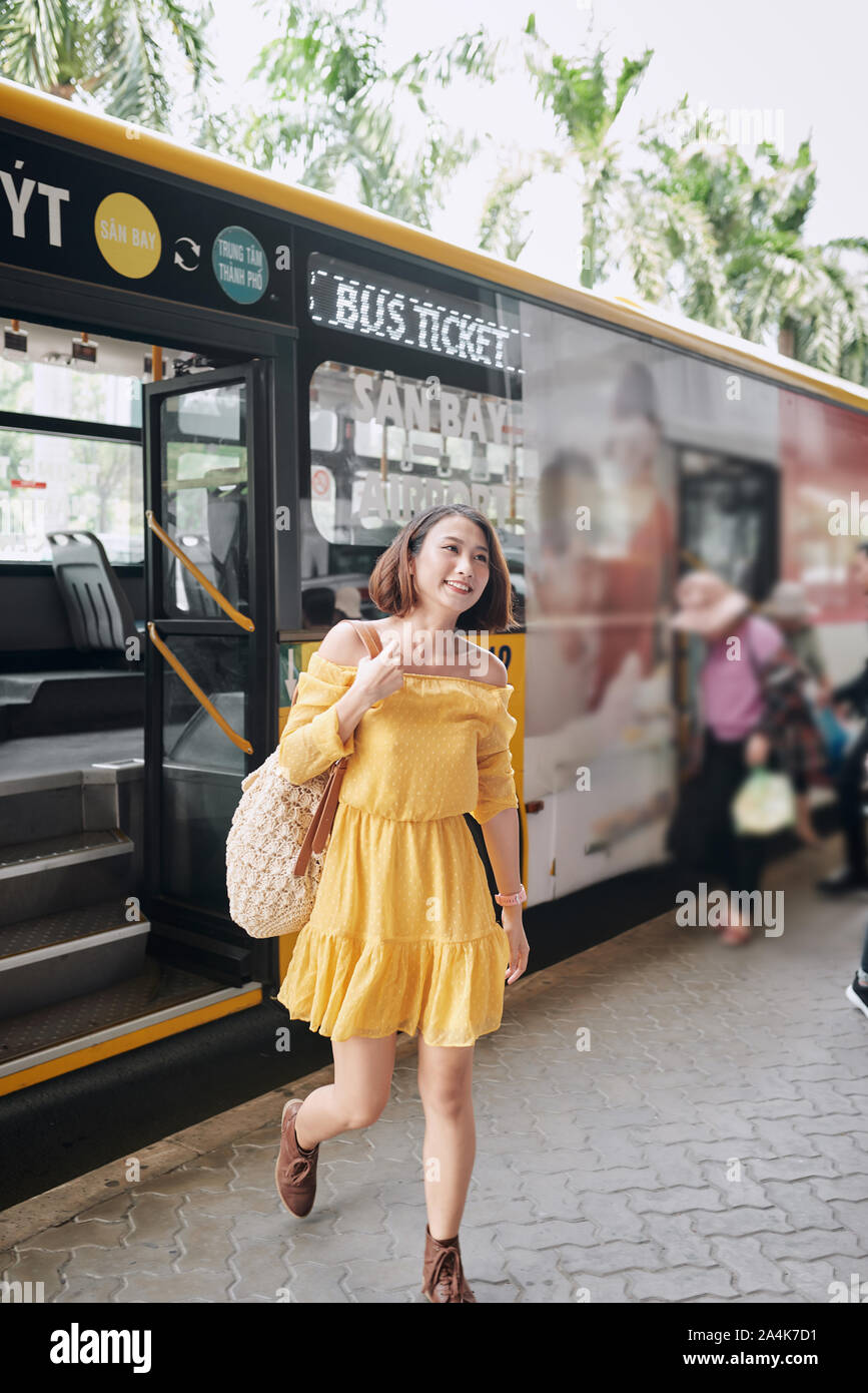 Passengers leave the city bus Stock Photo - Alamy
