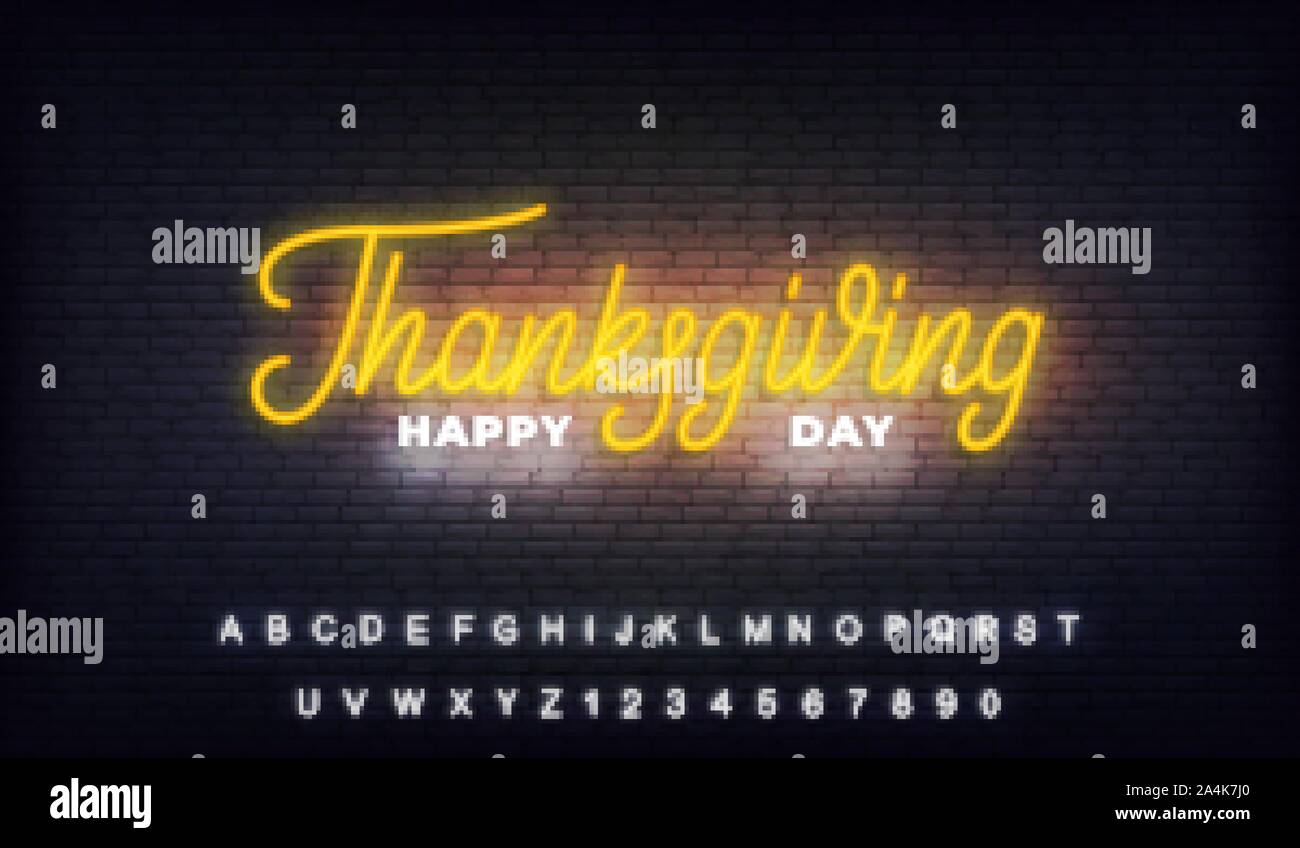 Thanksgiving Day. Neon lettering template for Thanksgiving Day ...