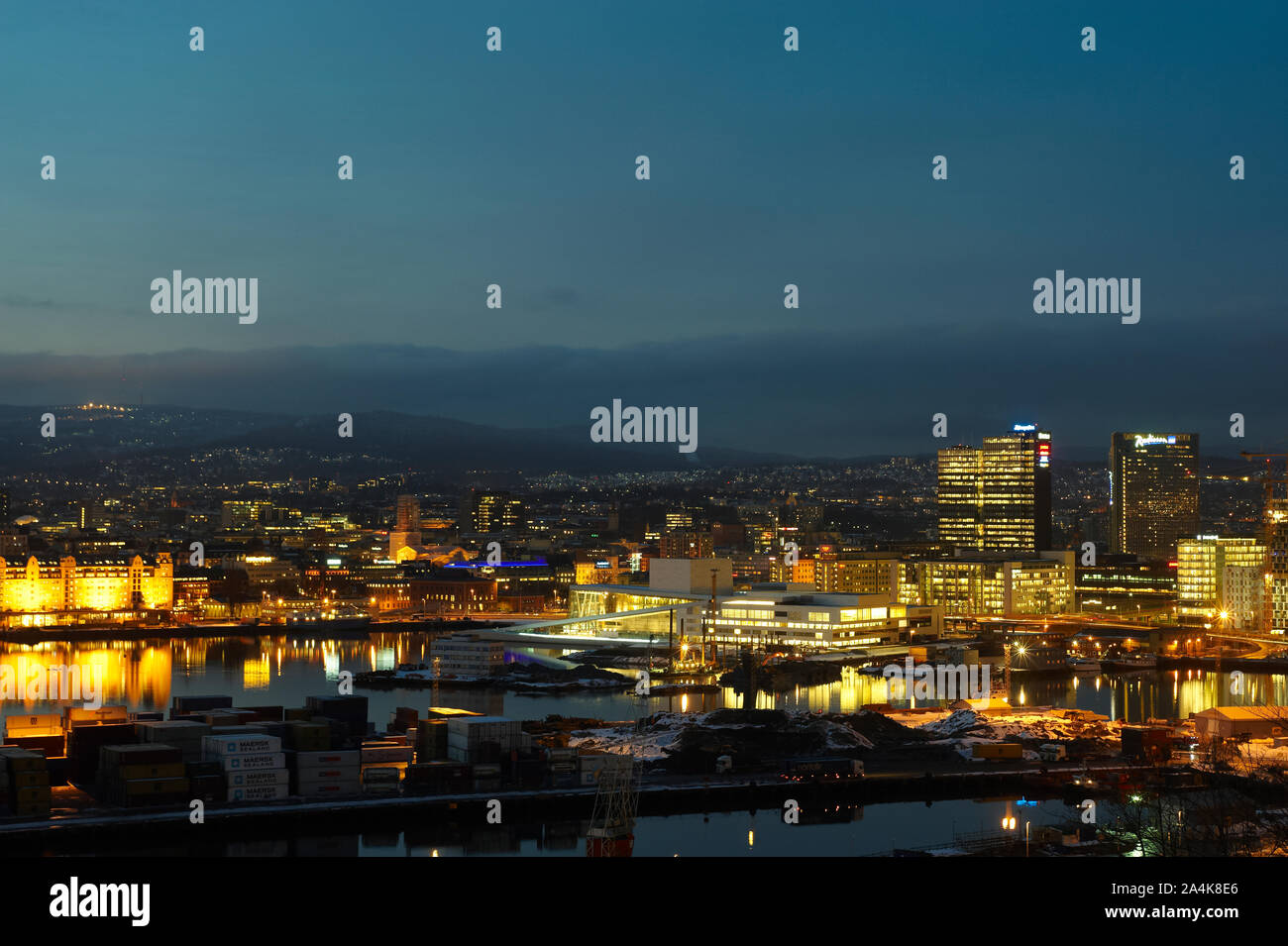 Oslo by night, view towards Bjorvika and the Operahouse Stock Photo - Alamy