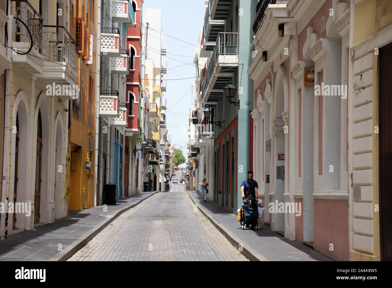 Street view of historic Old Town in San Juan, Puerto Rico Stock Photo ...