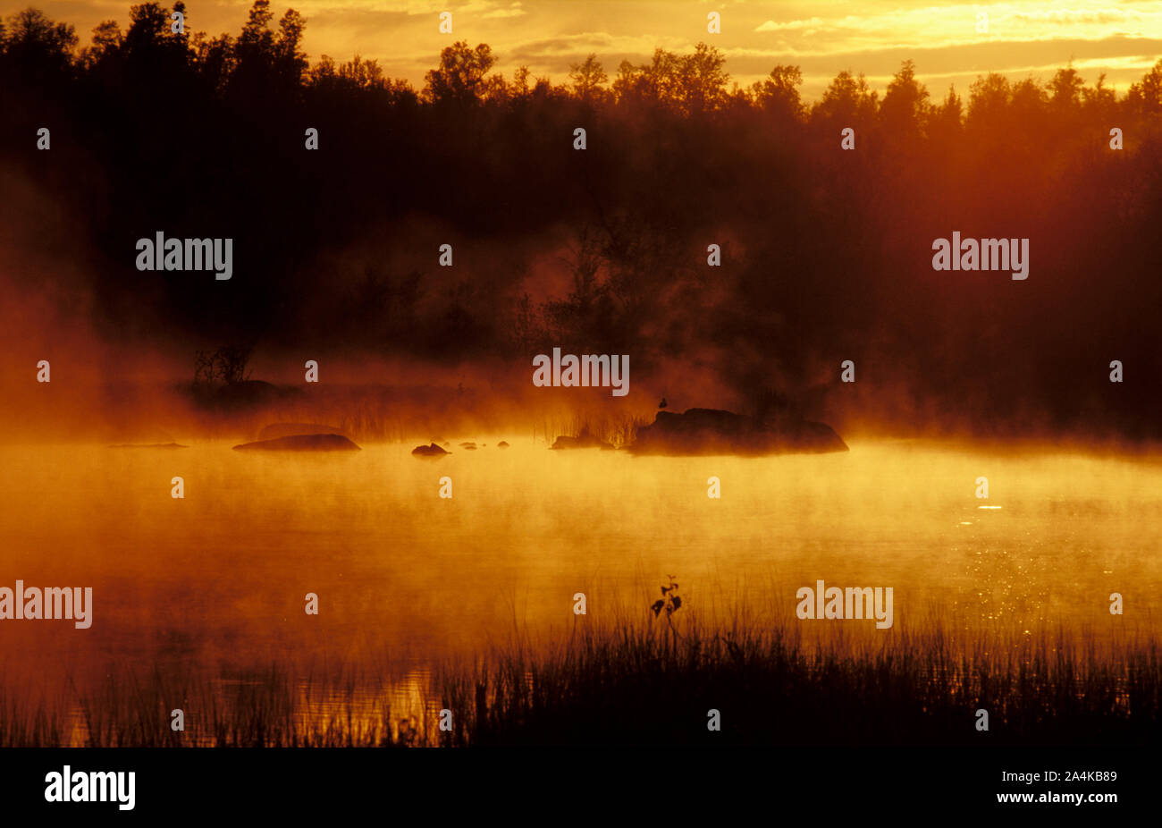 Mysterious lake. Sunset. Haze Stock Photo - Alamy